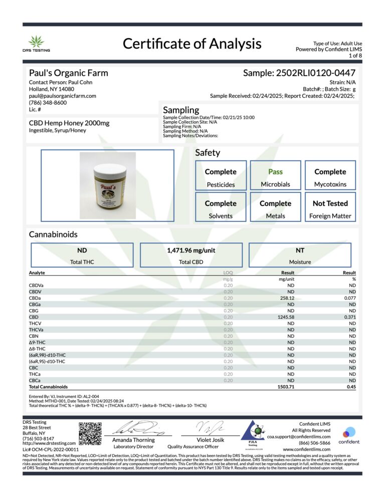 CBD Hemp Honey Lab Results